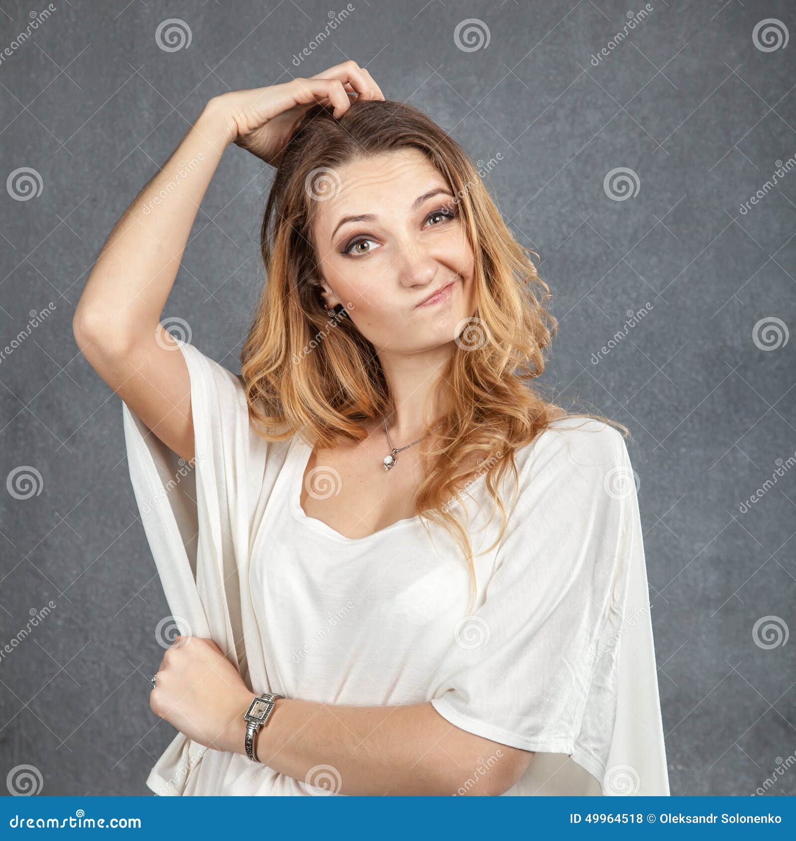 Puzzled Woman with Hands in Her Hair Stock Photo - Image of funny, head ...