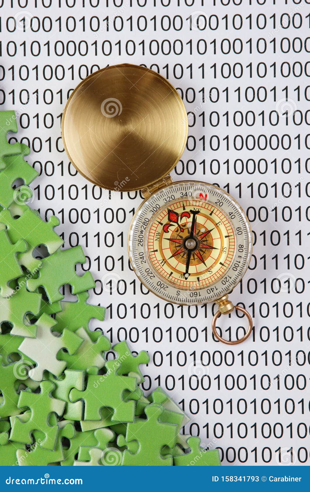 Puzzles and Compass on a Binary Code Stock Image - Image of cybernetics ...