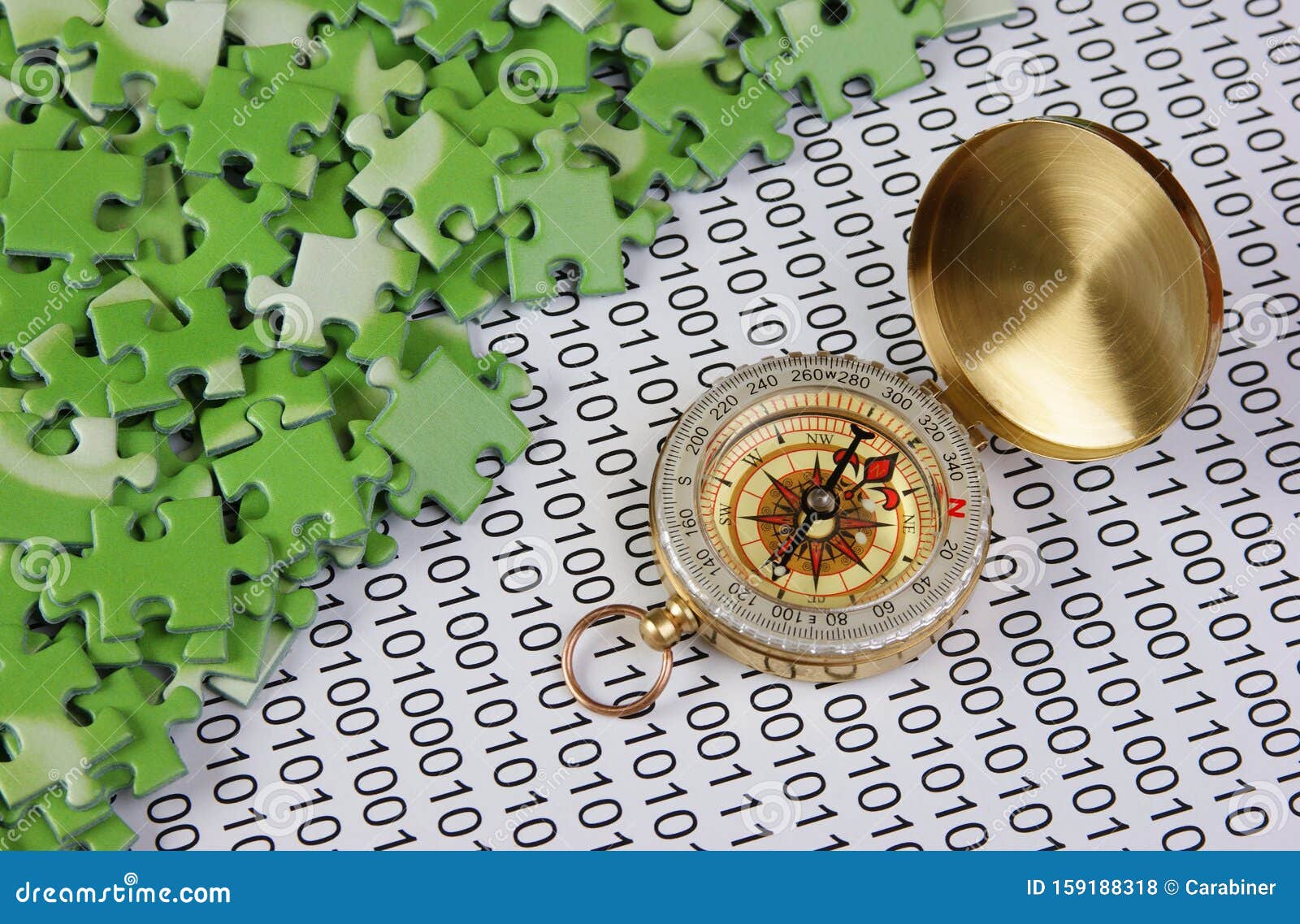 Puzzles and compass stock photo. Image of information - 159188318