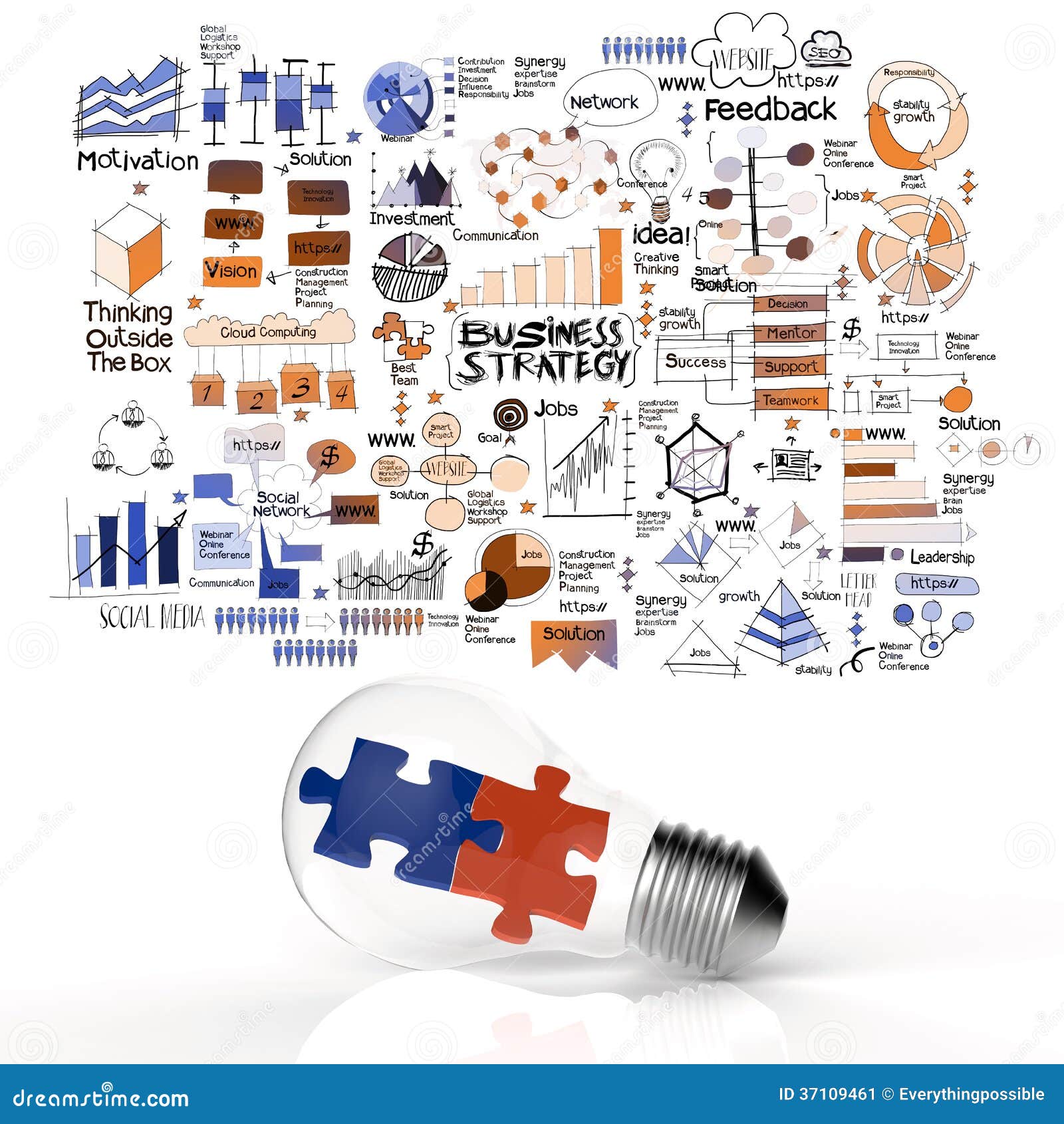 Puzzles in Light Bulb and Business Strategy Stock Illustration ...
