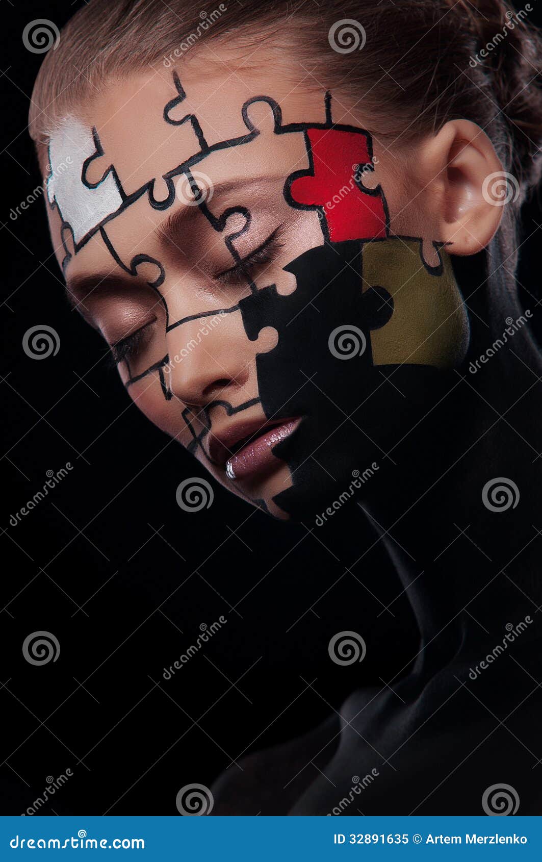 Puzzles painted on face stock image. Image of human, cosmetics - 32891635
