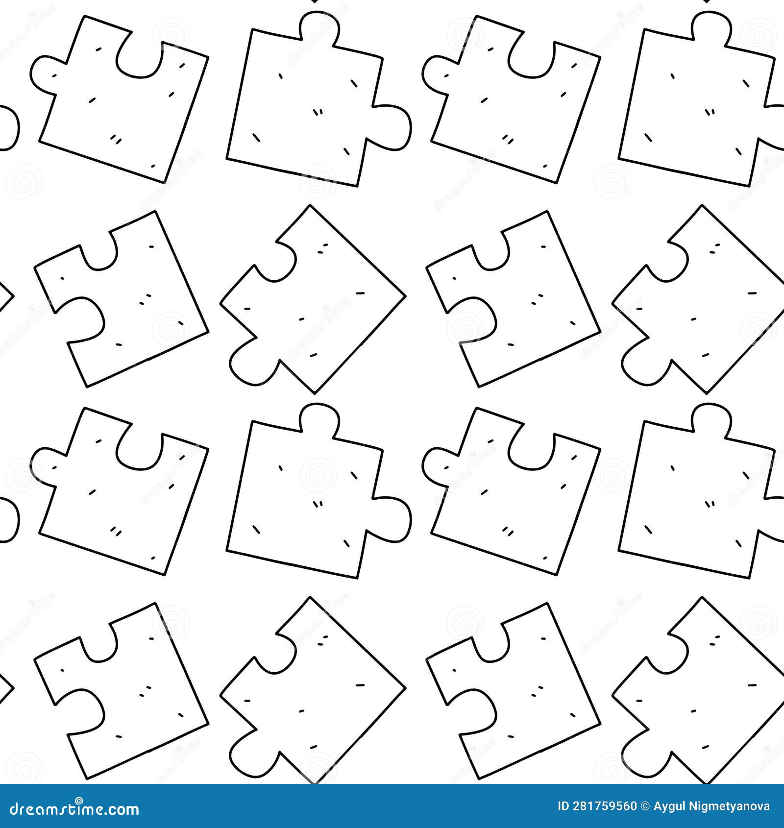 Puzzles Seamless Pattern in Hand Drawn Doodle Style. Vector ...