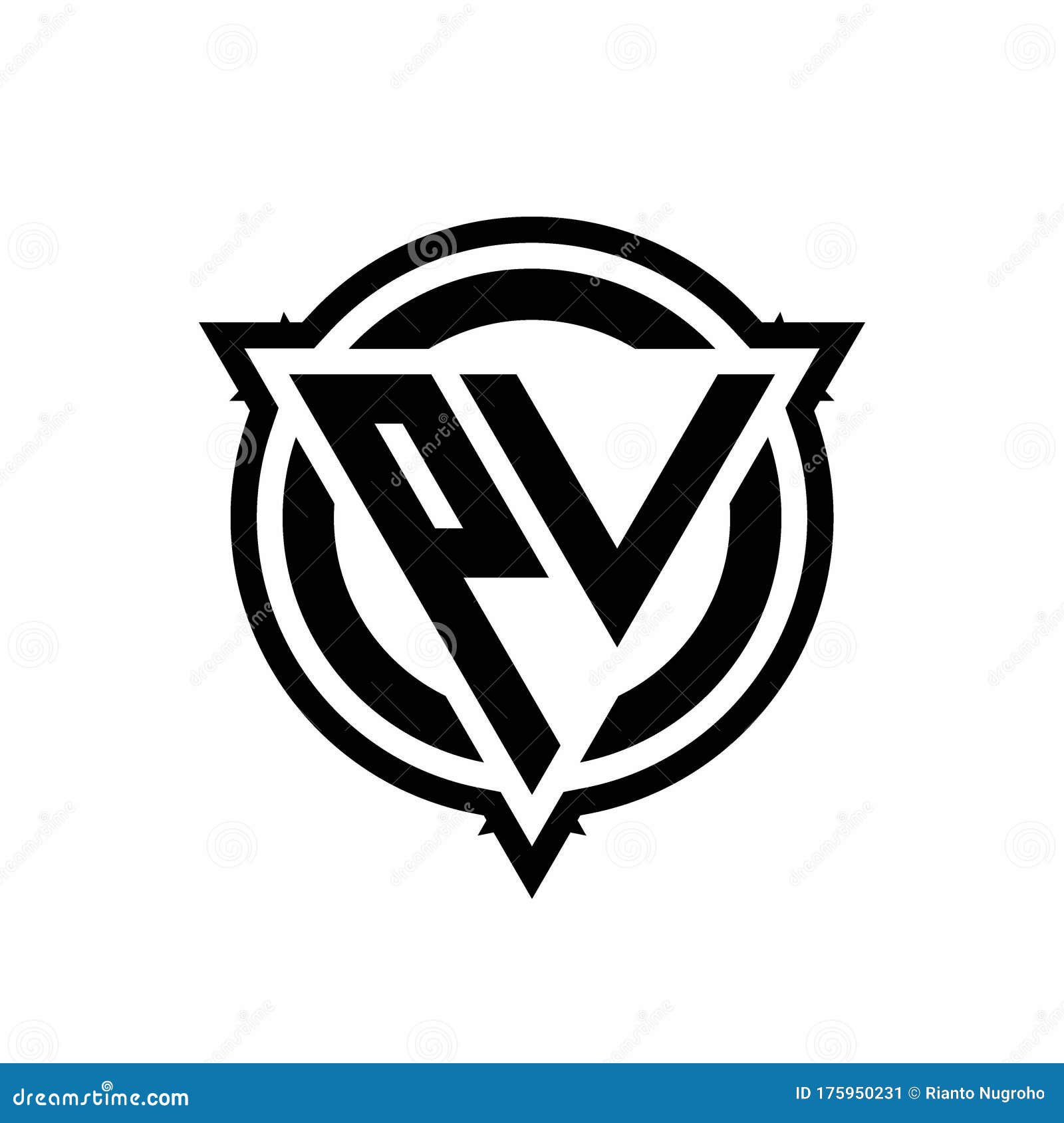 PV Logo with Triangle Shape and Circle with Outline Rounded Design ...