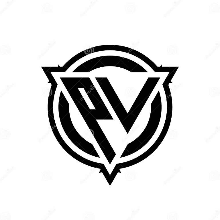 PV Logo with Triangle Shape and Circle with Outline Rounded Design ...