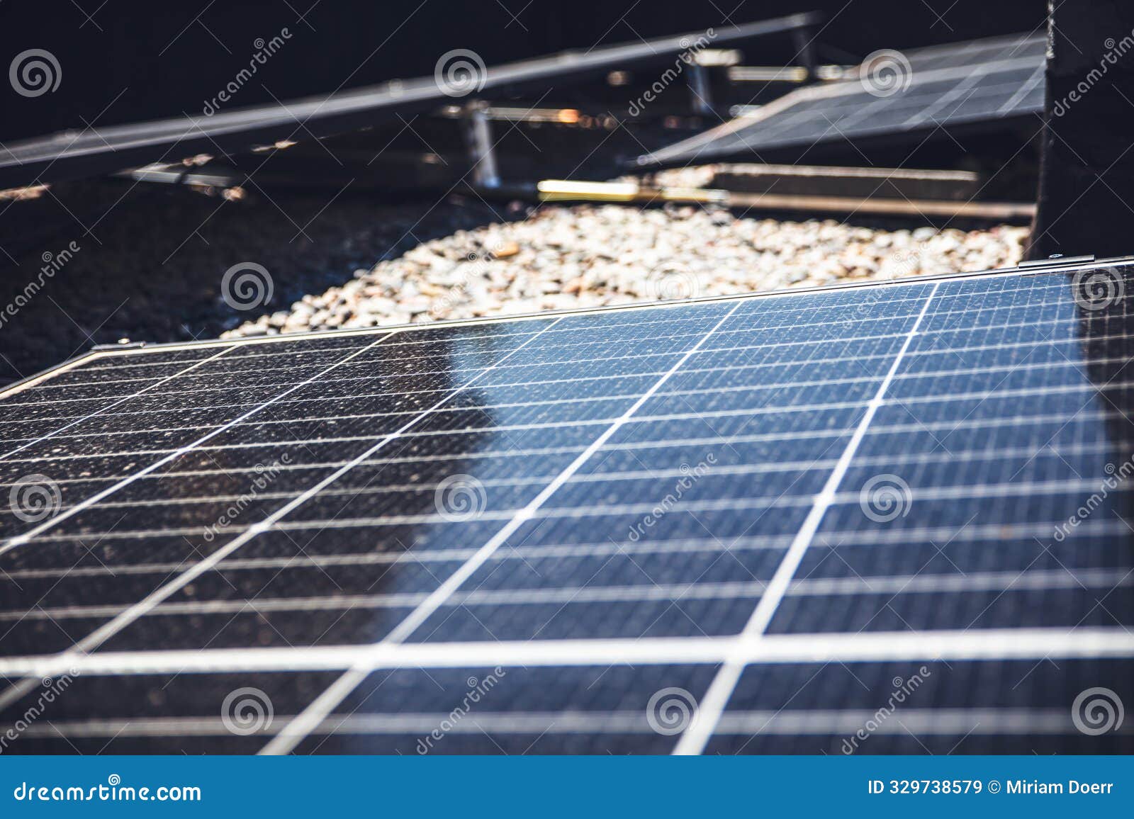 Pv Panels on a Flat Roof with Pebbles Stock Image - Image of equipment ...
