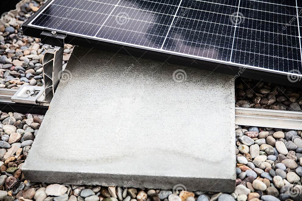 Pv Panels on a Flat Roof with Pebbles Stock Image - Image of connector, system: 329738969