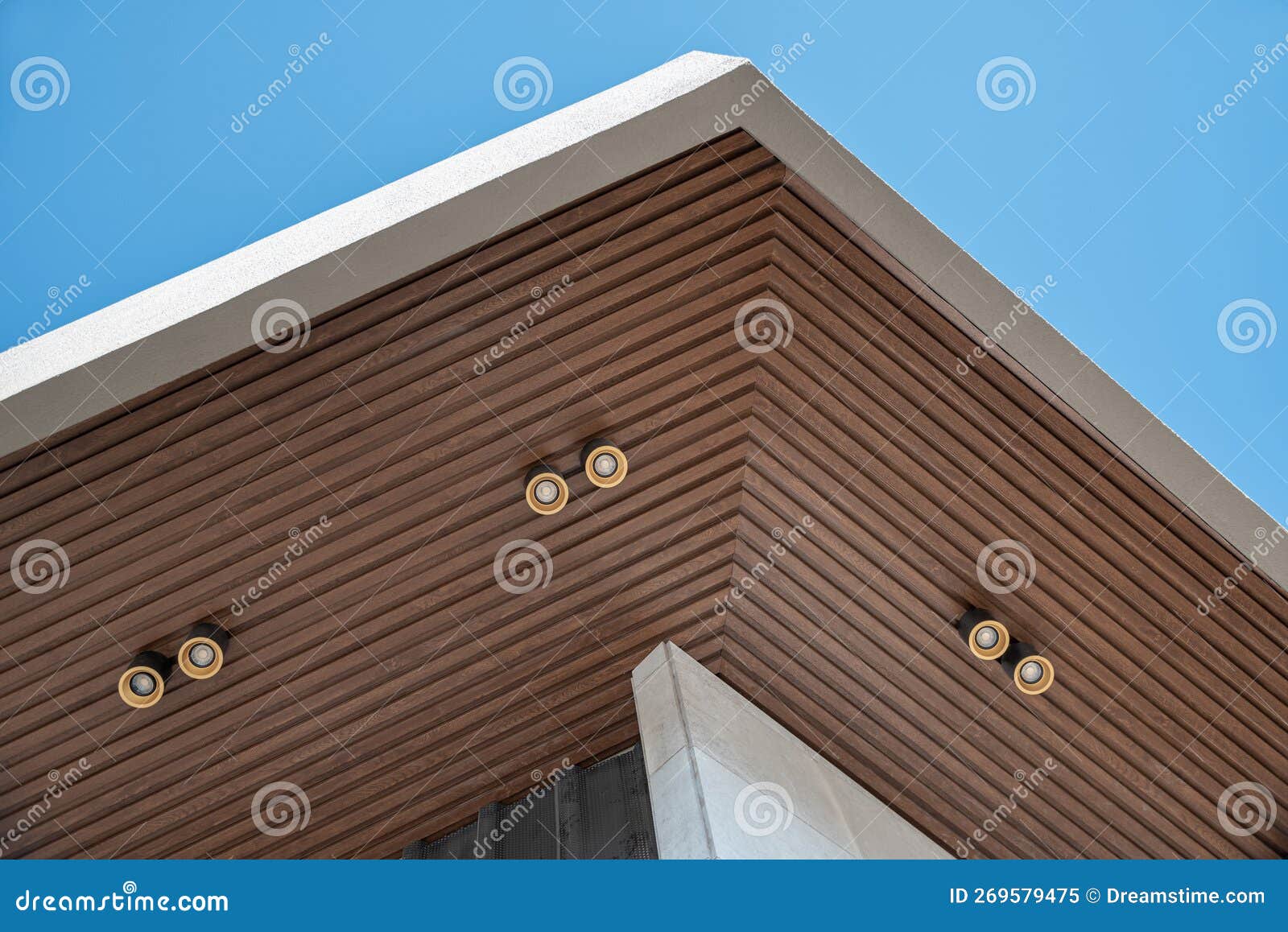 PVC Ceiling Panel Covered with Wood-like Vinyl with Modern Lighting ...