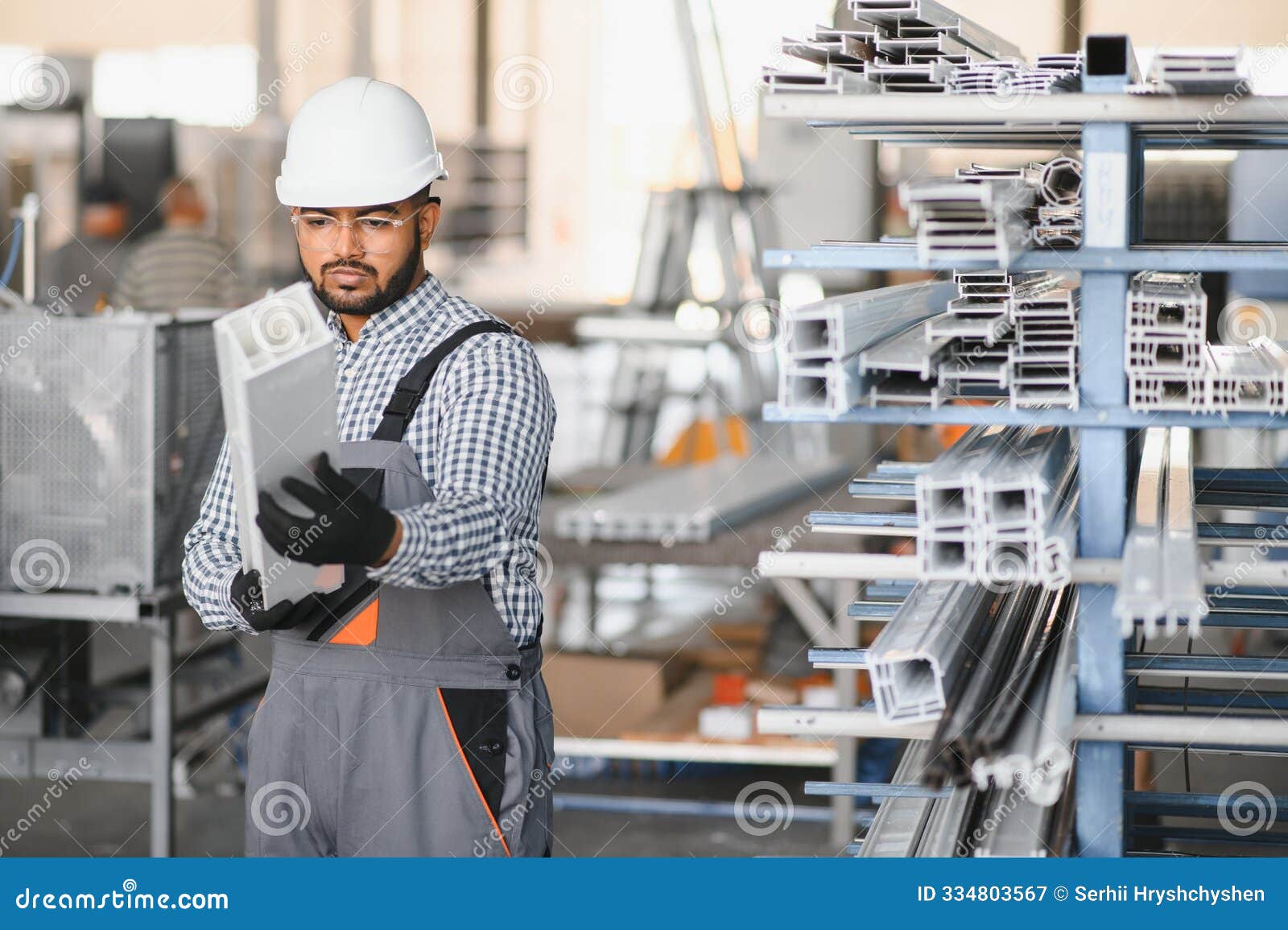 PVC Industry Worker or Operator Making Frames for Windows and Doors ...