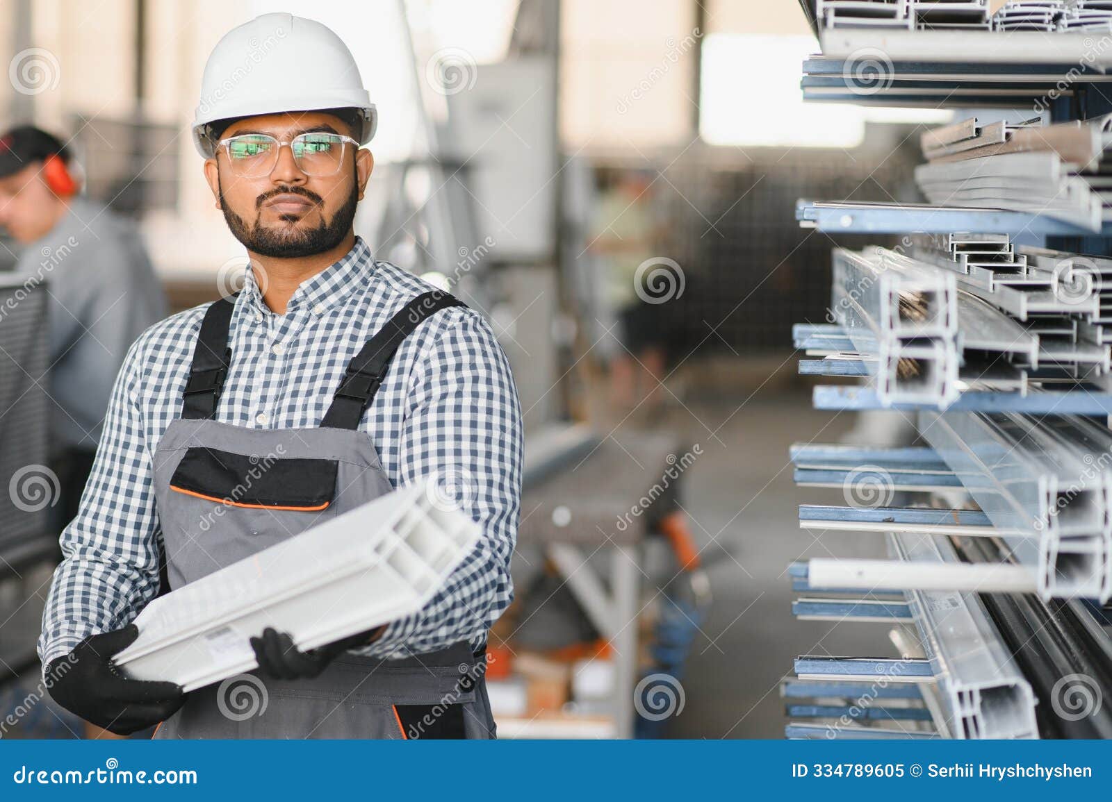 PVC Industry Worker or Operator Making Frames for Windows and Doors ...