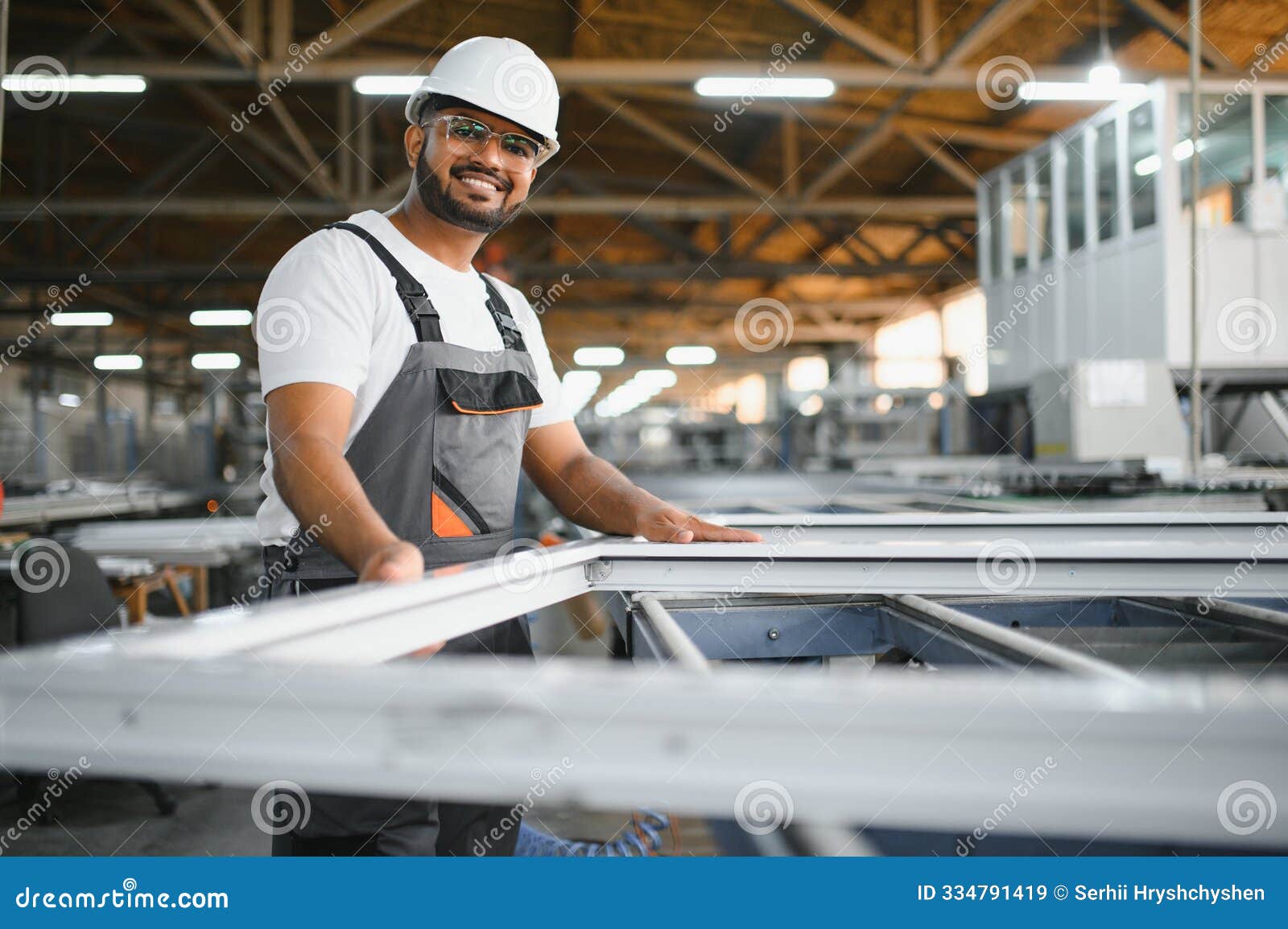 PVC Industry Worker or Operator Making Frames for Windows and Doors ...