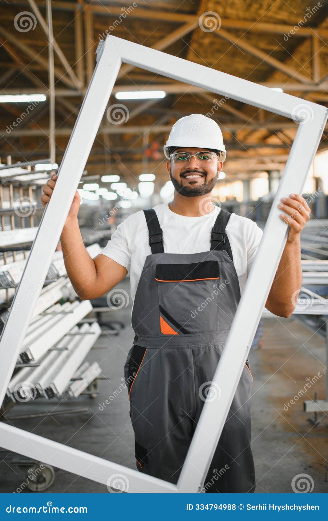 PVC Industry Worker or Operator Making Frames for Windows and Doors ...