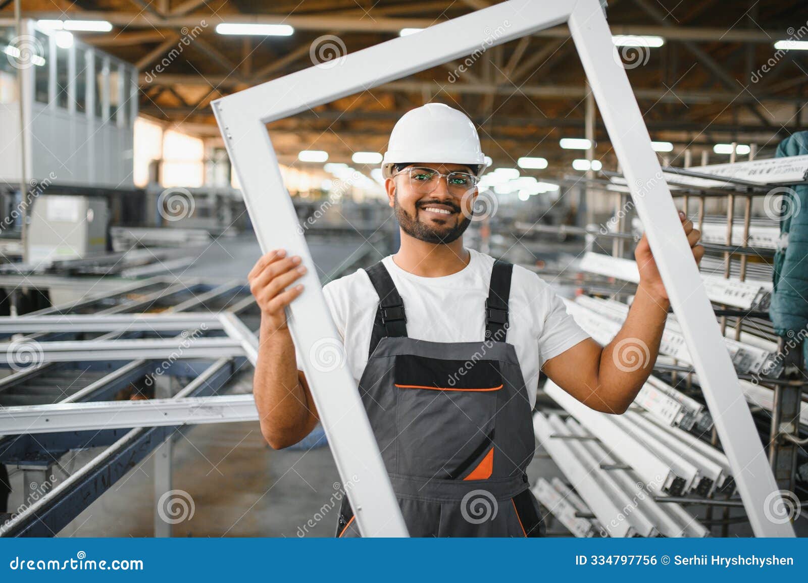 PVC Industry Worker or Operator Making Frames for Windows and Doors ...
