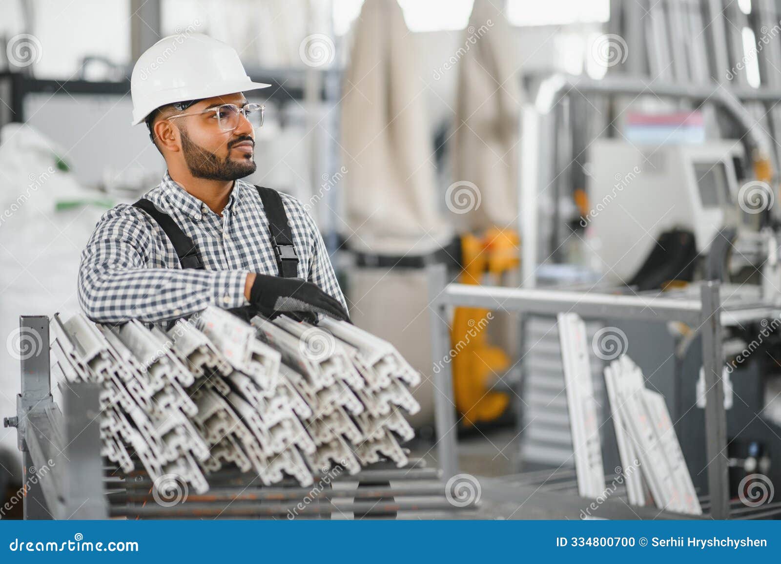 PVC Industry Worker or Operator Making Frames for Windows and Doors ...