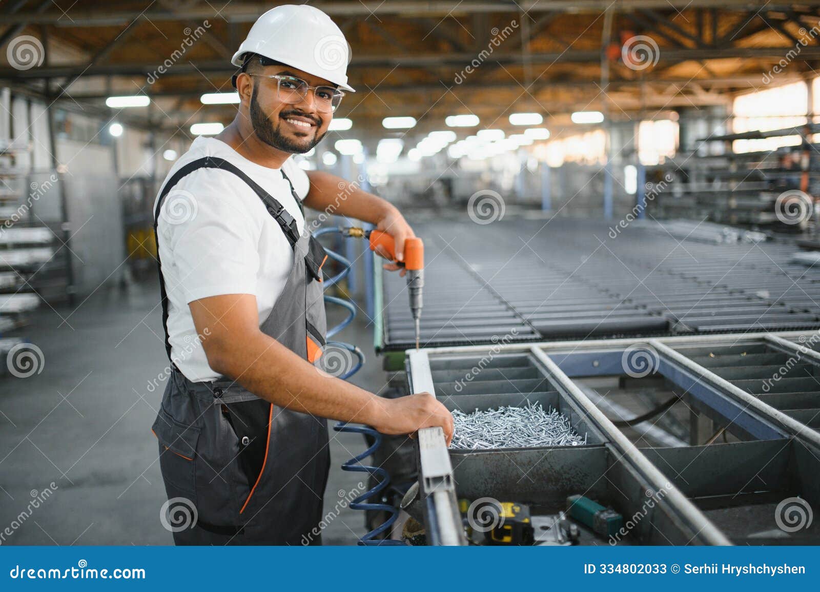 PVC Industry Worker or Operator Making Frames for Windows and Doors ...