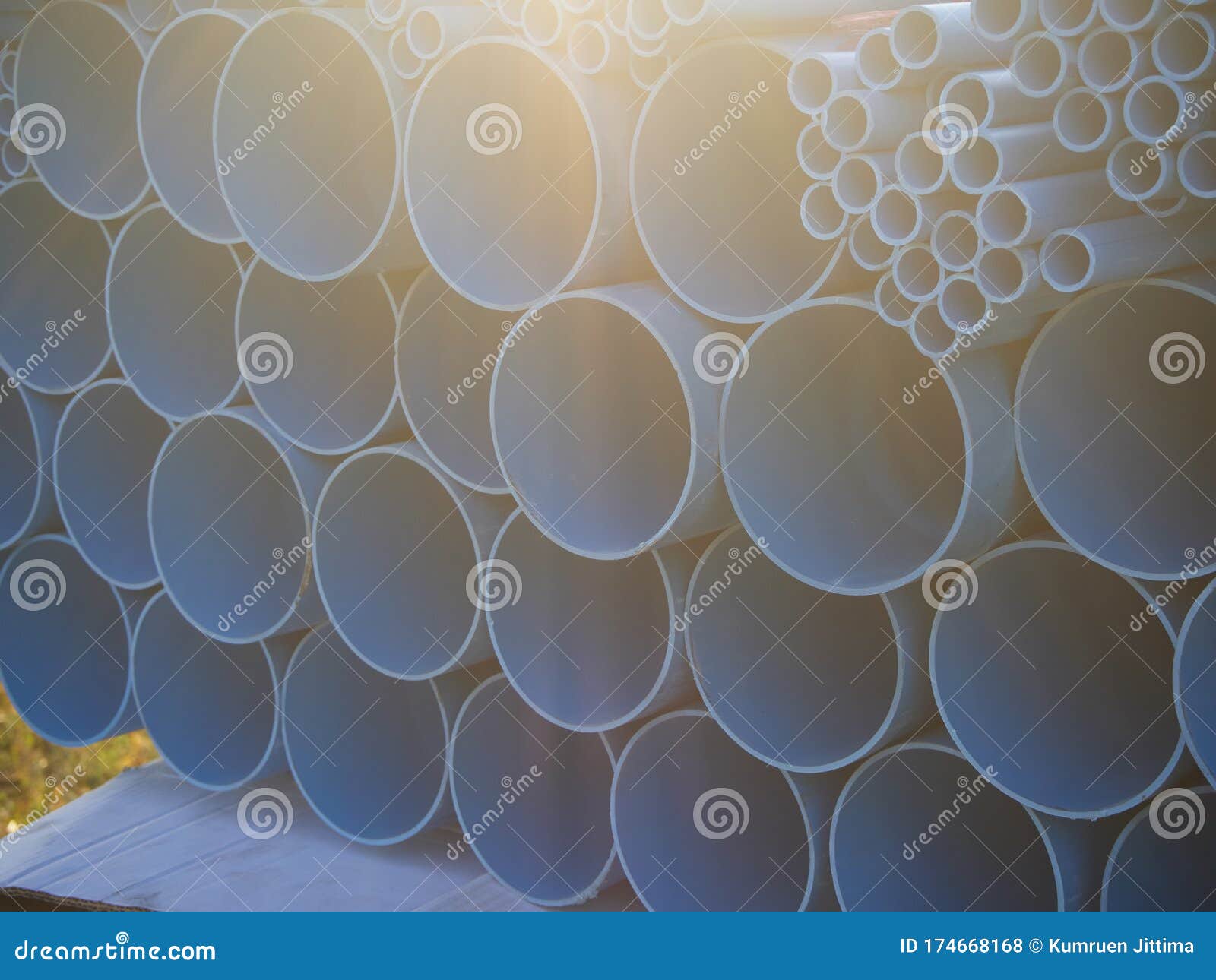 PVC pipe and evening light stock photo. Image of repair - 174668168