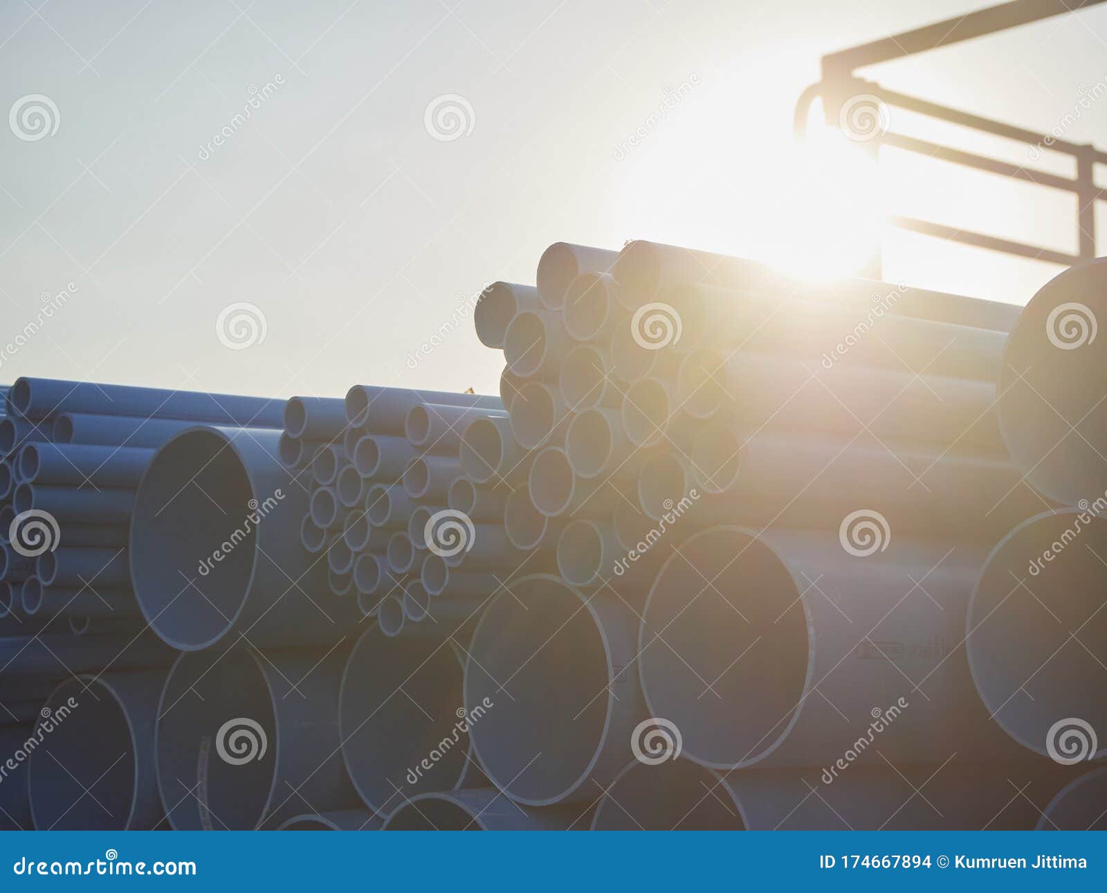 PVC pipe and evening light stock photo. Image of color - 174667894