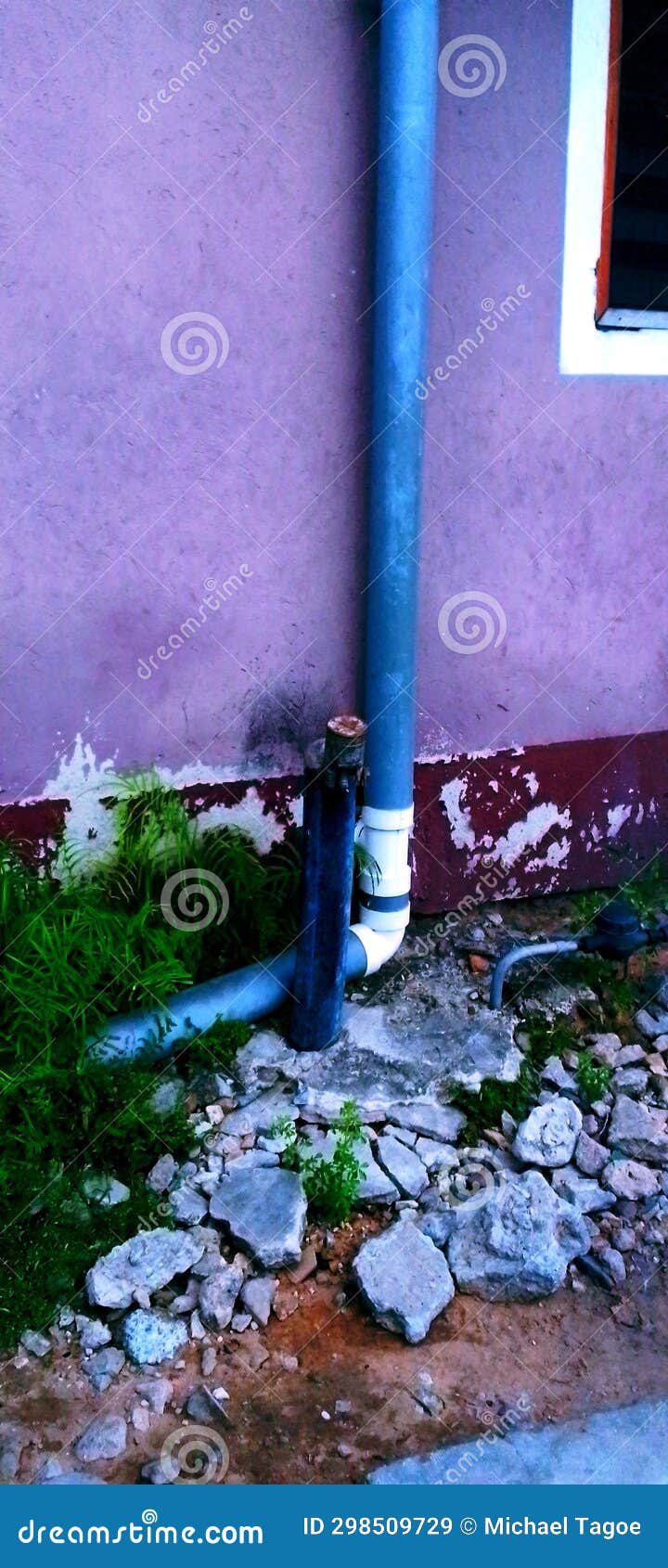 Pvc pipe laid on wall stock image. Image of cyan, engineering - 298509729