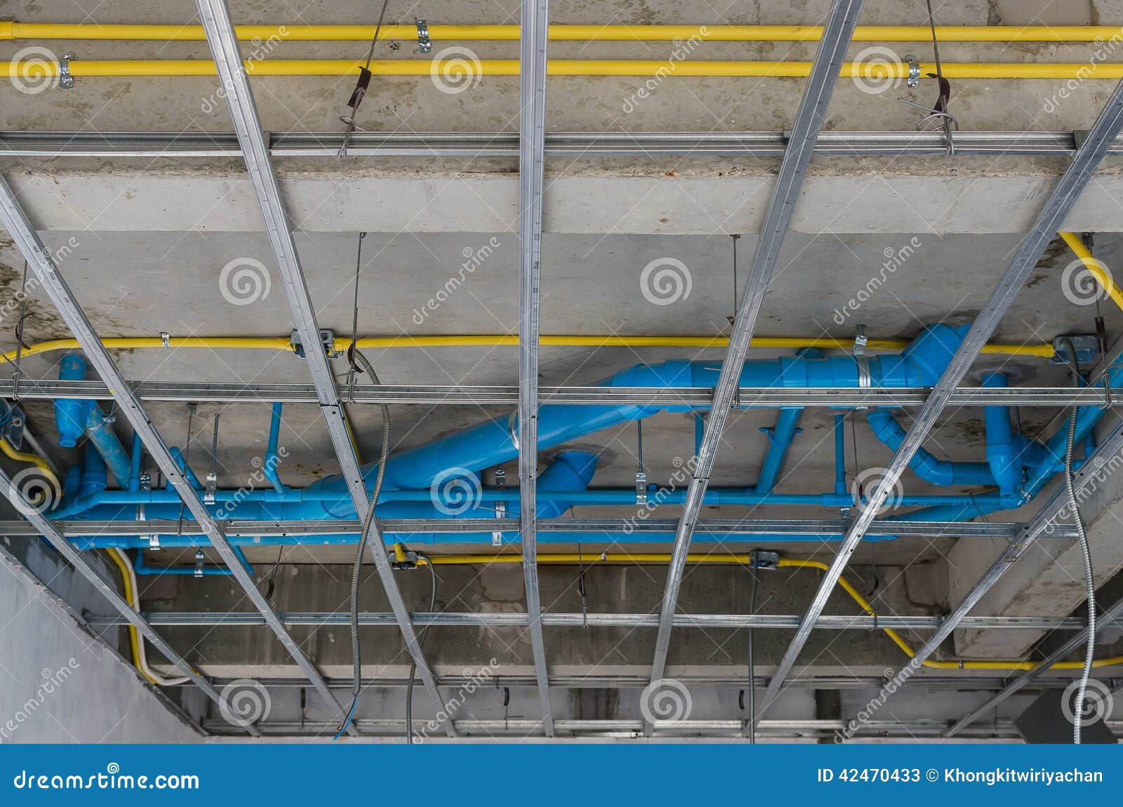 Pvc Pipeline on Building Ceiling Stock Image - Image of iron ...