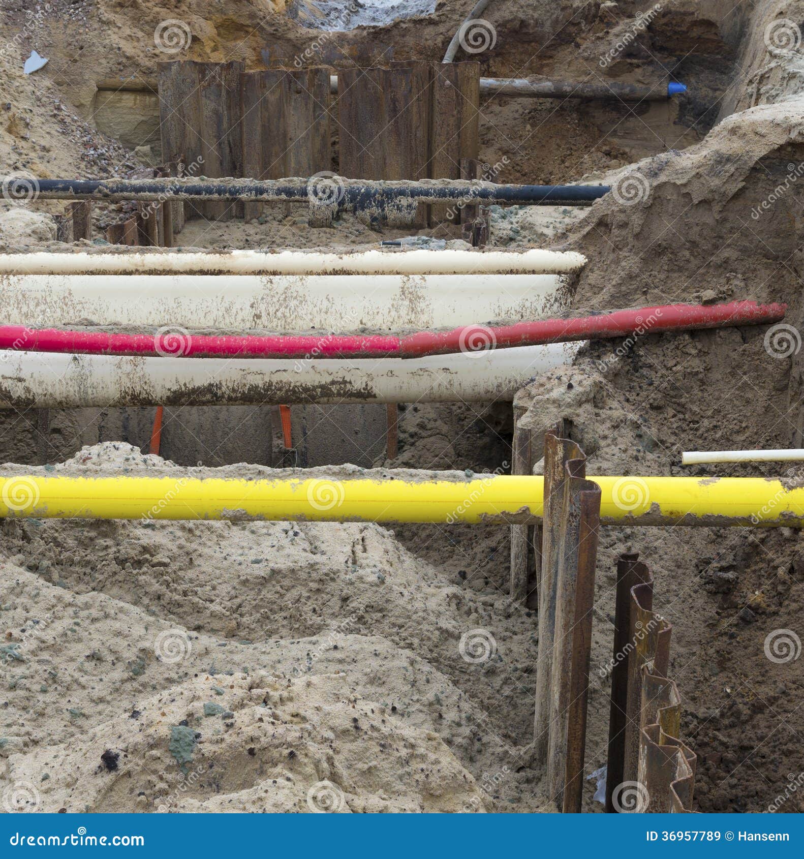 Pvc pipes in the earth stock image. Image of sand, pipeline - 36957789