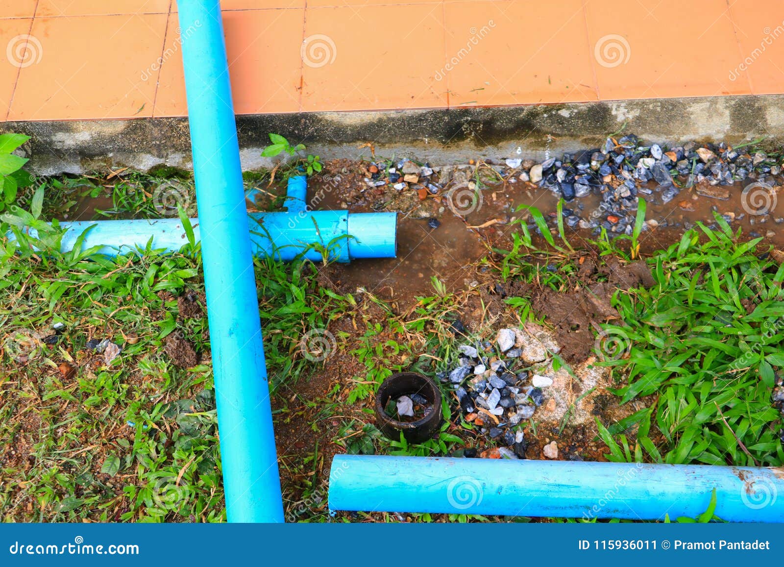 PVC Plastic Pipe Repair Cut Outside a Building Site Stock Image - Image ...