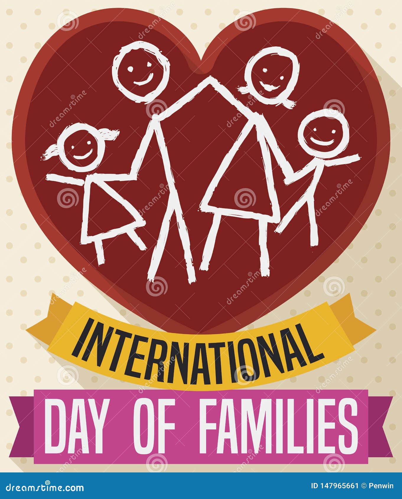 Family in Heart and Ribbons Celebrating International Day of Families ...