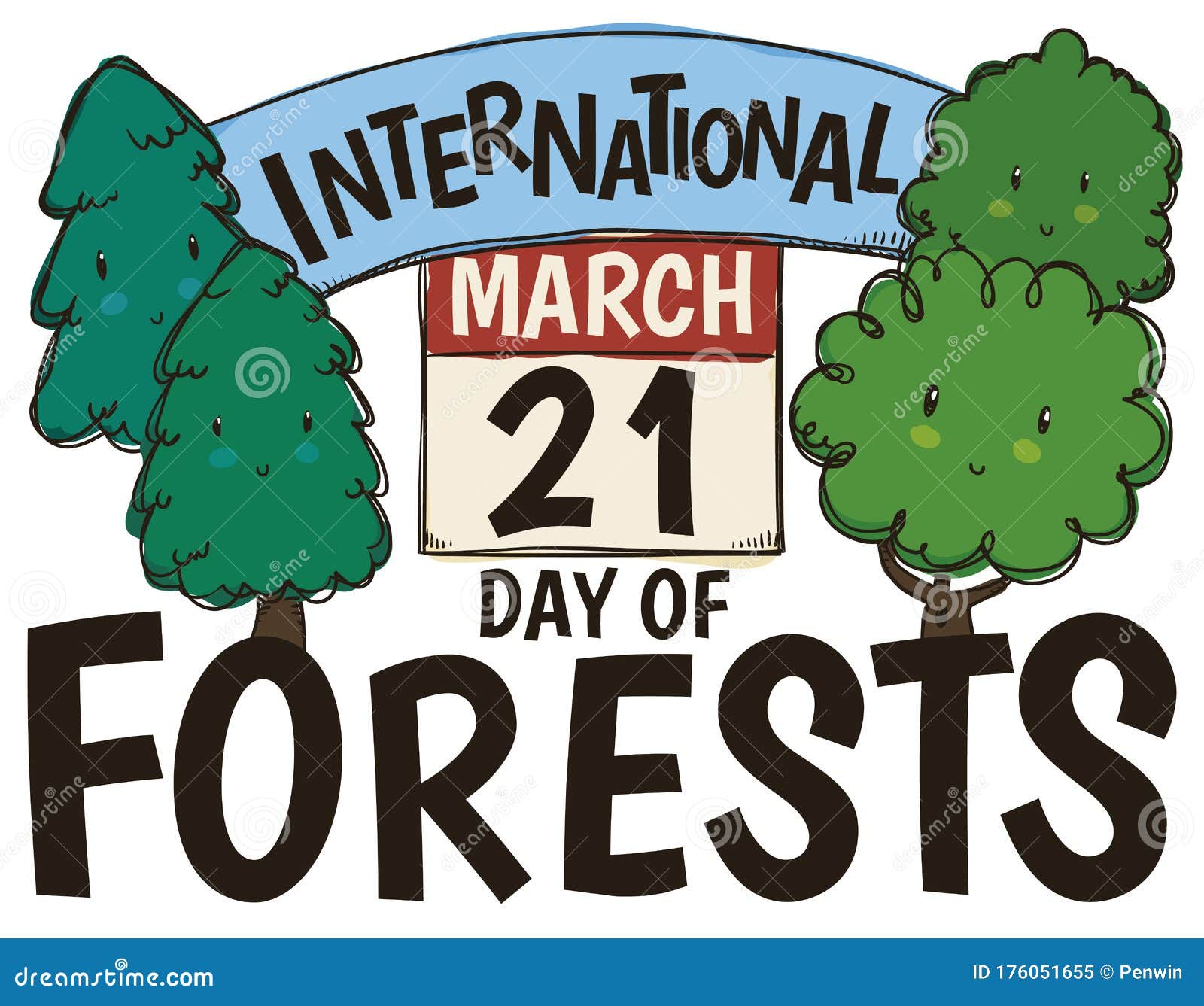 Trees Celebrating International Day of Forests with Ribbon and Calendar ...