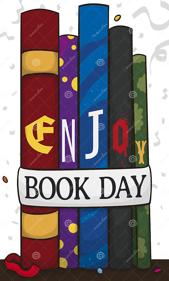 Colorful Books Standing in a Party Celebrating Book Day, Vector ...