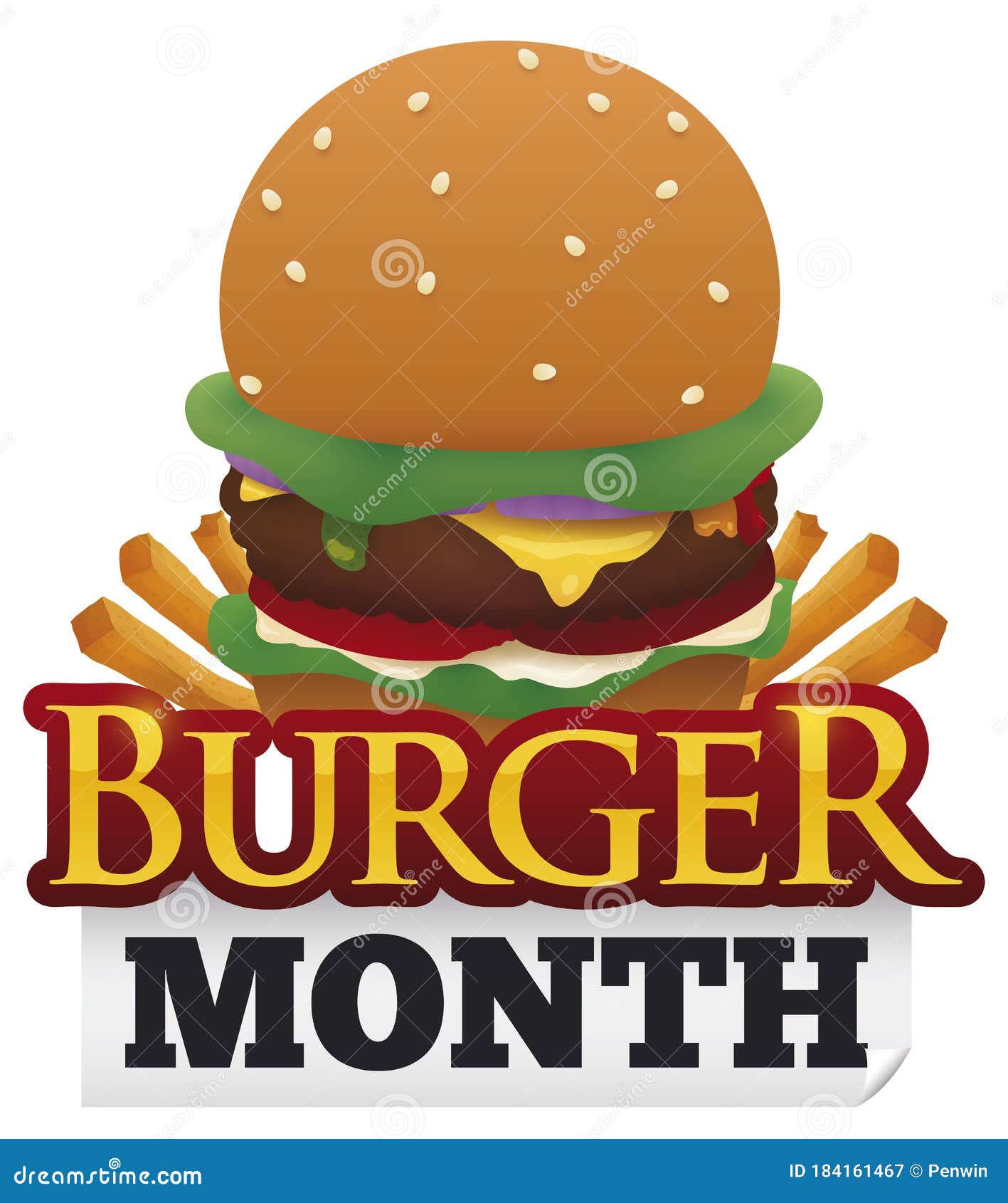 Delicious Hamburger with Fries Ready To Celebrate Burger Month, Vector ...