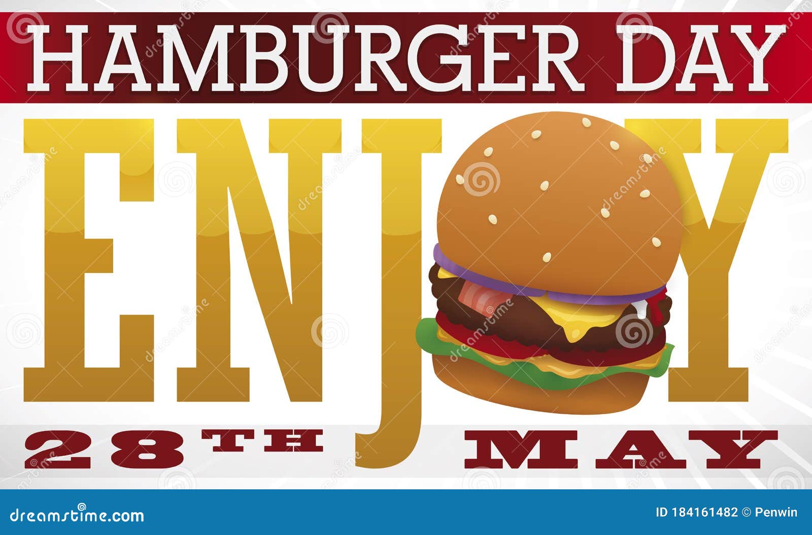 Delicious Cheeseburger with Bacon and Sign To Celebrate Hamburger Day ...