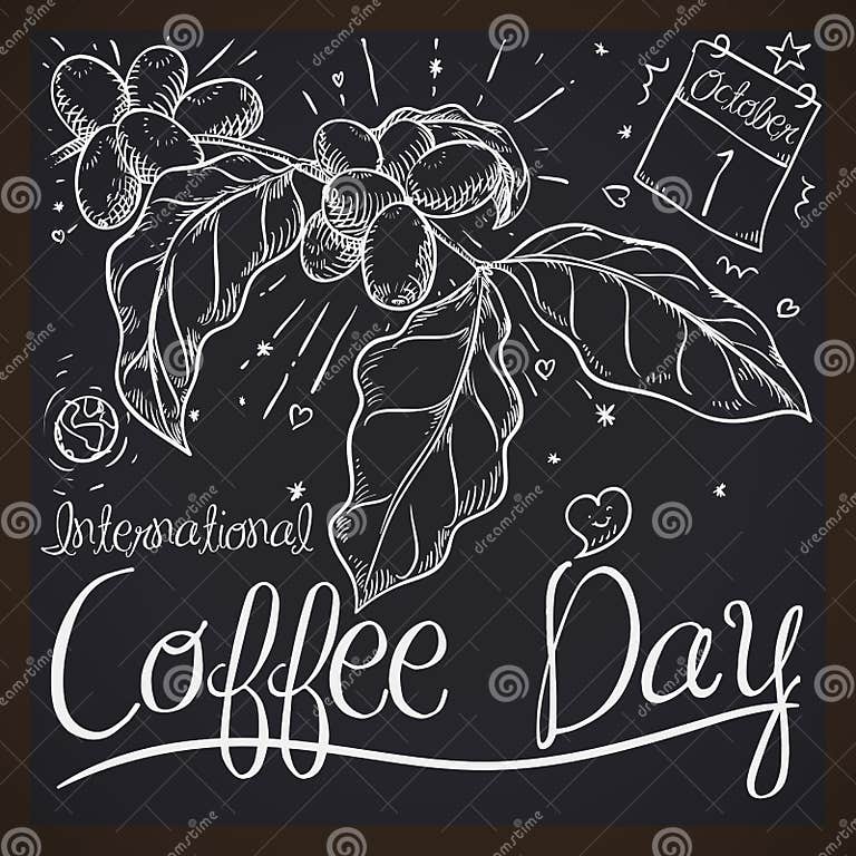 Chalkboard with Coffee Plant Drawing for International Coffee Day ...