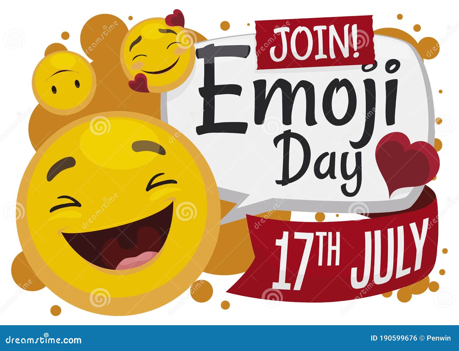 Emojis, Speech Balloon and Ribbon Ready for Its Day in July, Vector ...