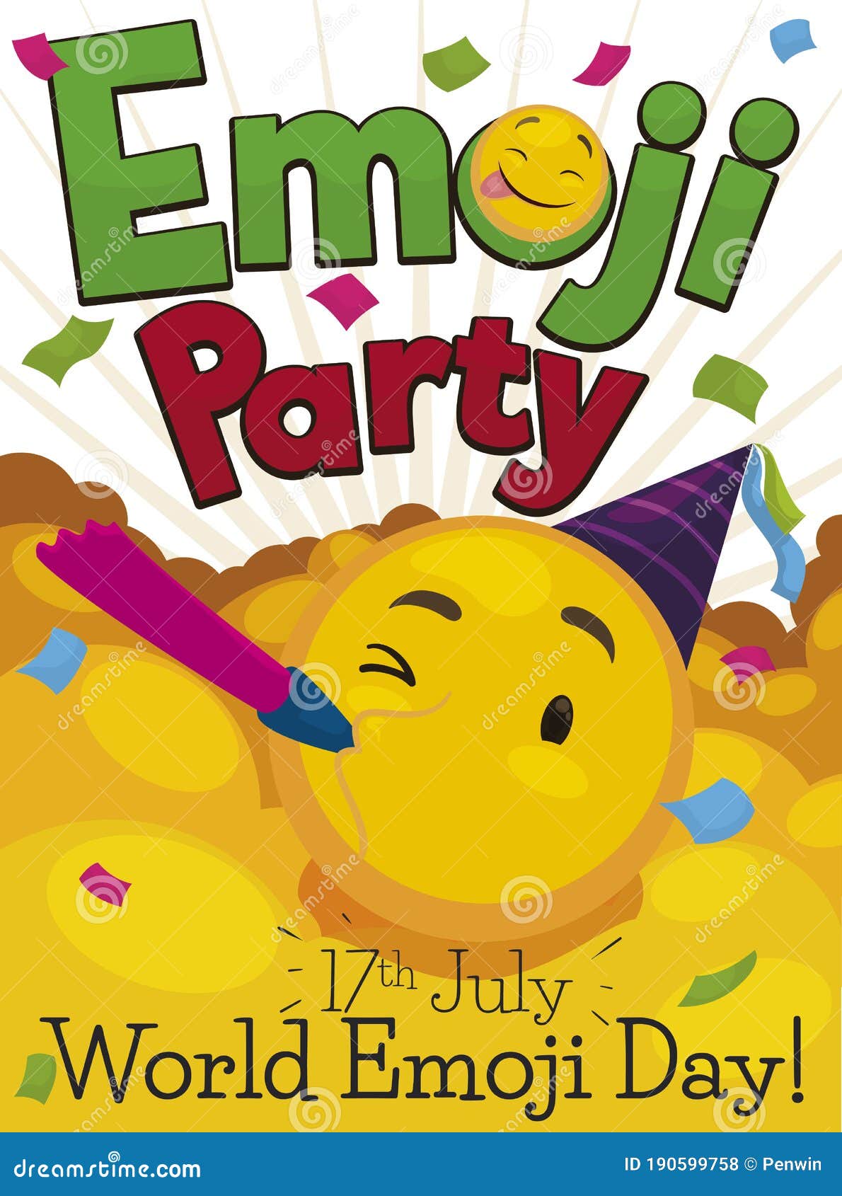 Emoji with Party Hat and Blower Celebrating Its Day, Vector ...