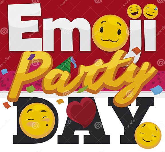 Happy Emoticons and Confetti Ready for Emoji Party Celebrating Its Day ...