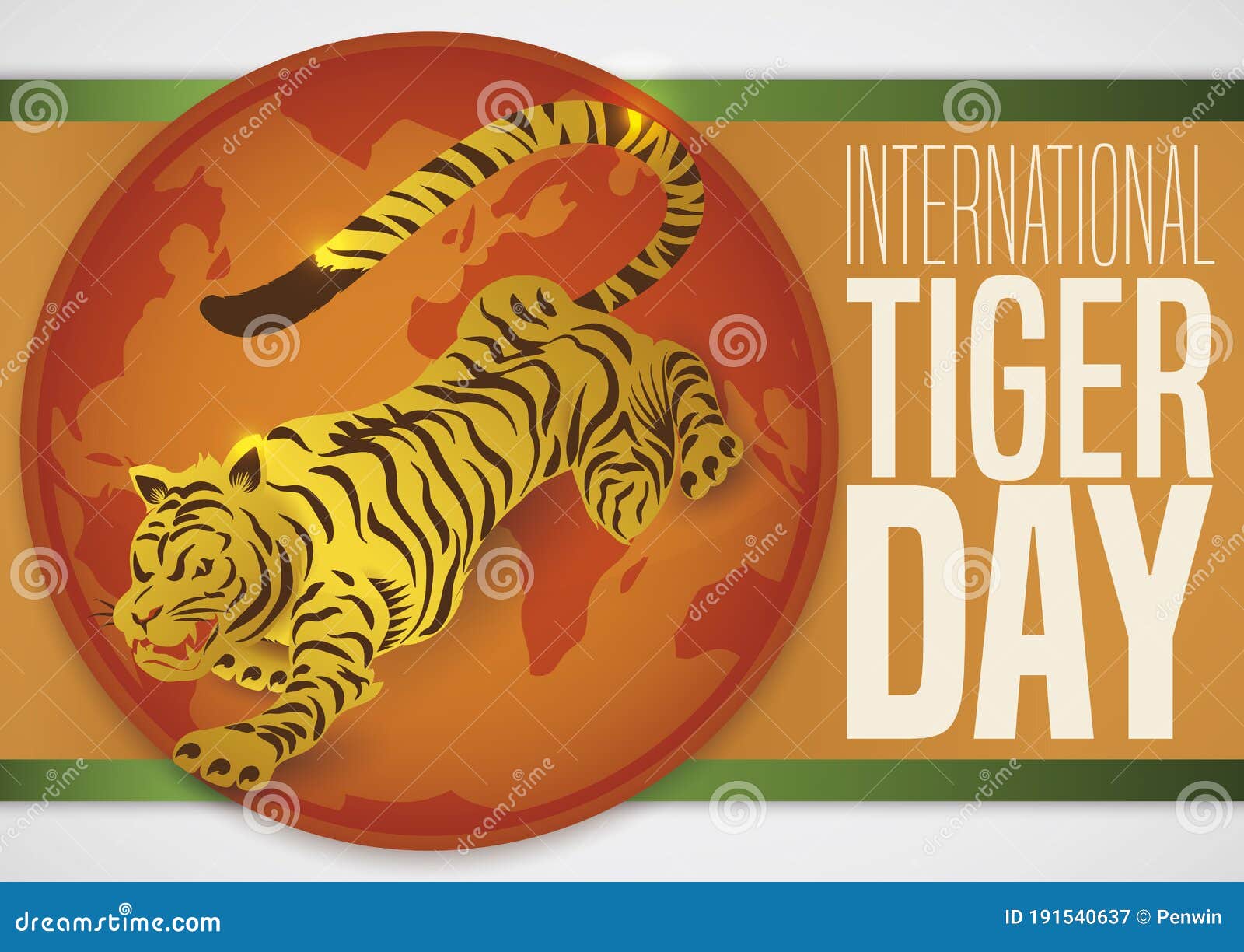 Button with Majestic Tiger Over Globe Promoting International Tiger Day ...