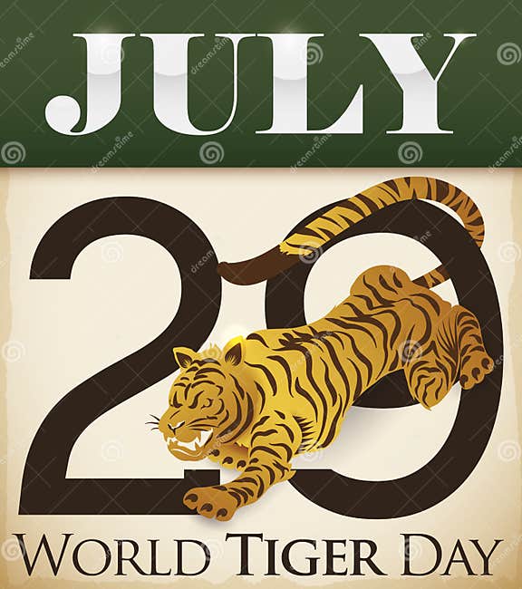 Calendar with Tiger Reminding You To Celebrate Its Day, Vector ...