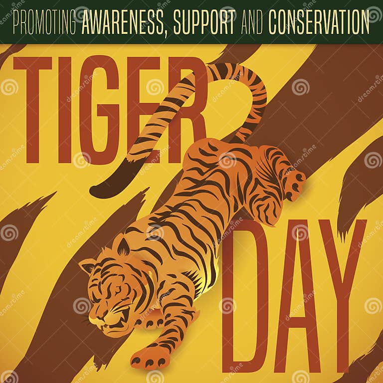 Prowling Tiger Ready for Its Day with Awareness and Support, Vector ...