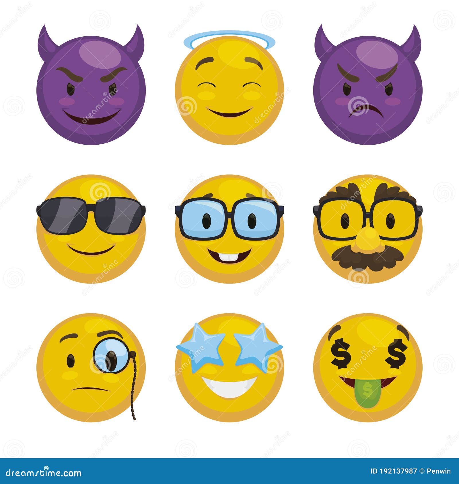 Set of Emojis Wearing Different Accessories To Express Mischiefs or ...