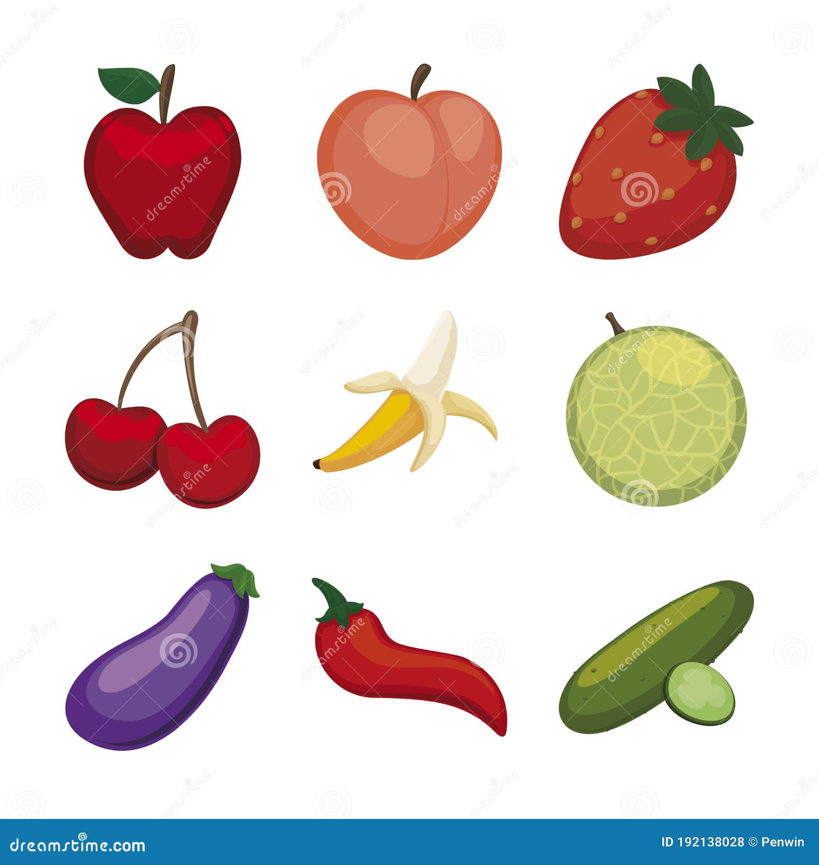 Set of Emojis with Fruits and Vegetables, Vector Illustration Stock ...