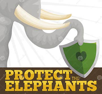 Elephant Holding a Shield, Promoting Conservation Efforts, Vector ...