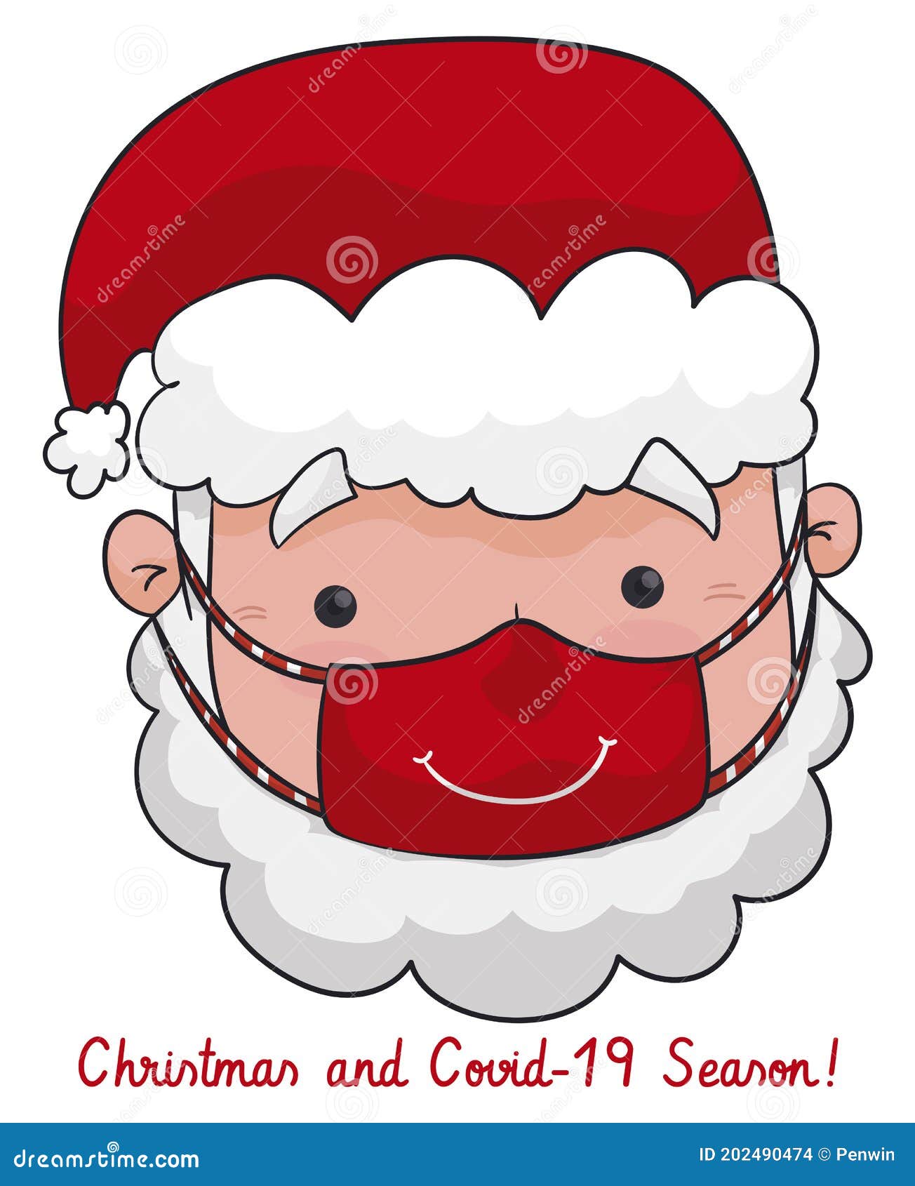 Cute Santa Wearing a Half Mask Decorated with a Smile, Vector ...