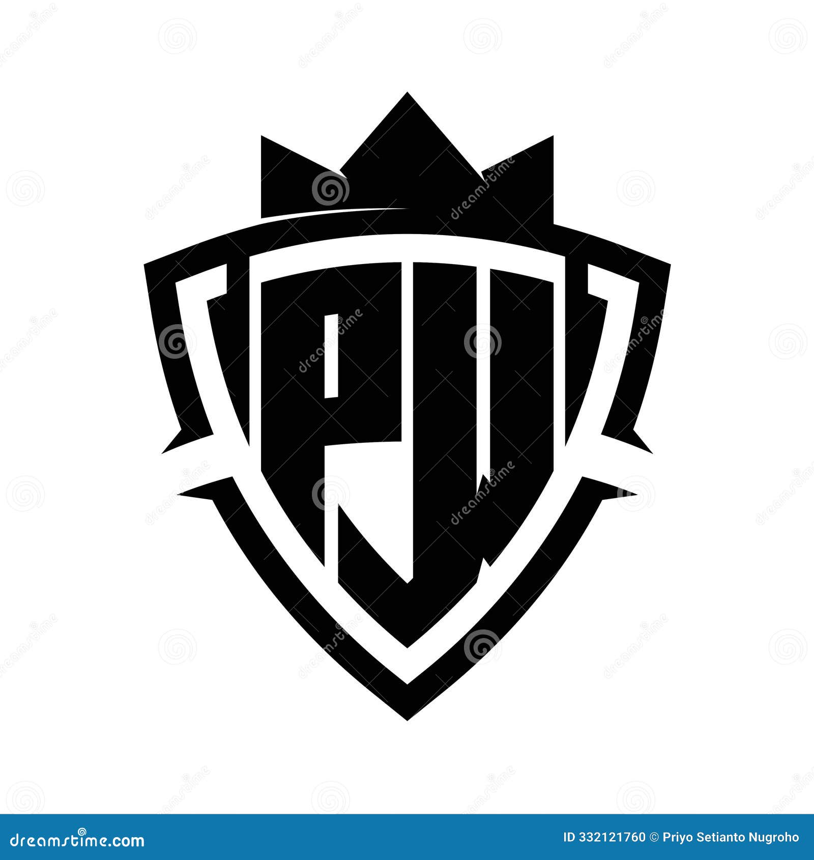PW Letter Bold Monogram Triangle Curve Shield Shape with Crown Black ...