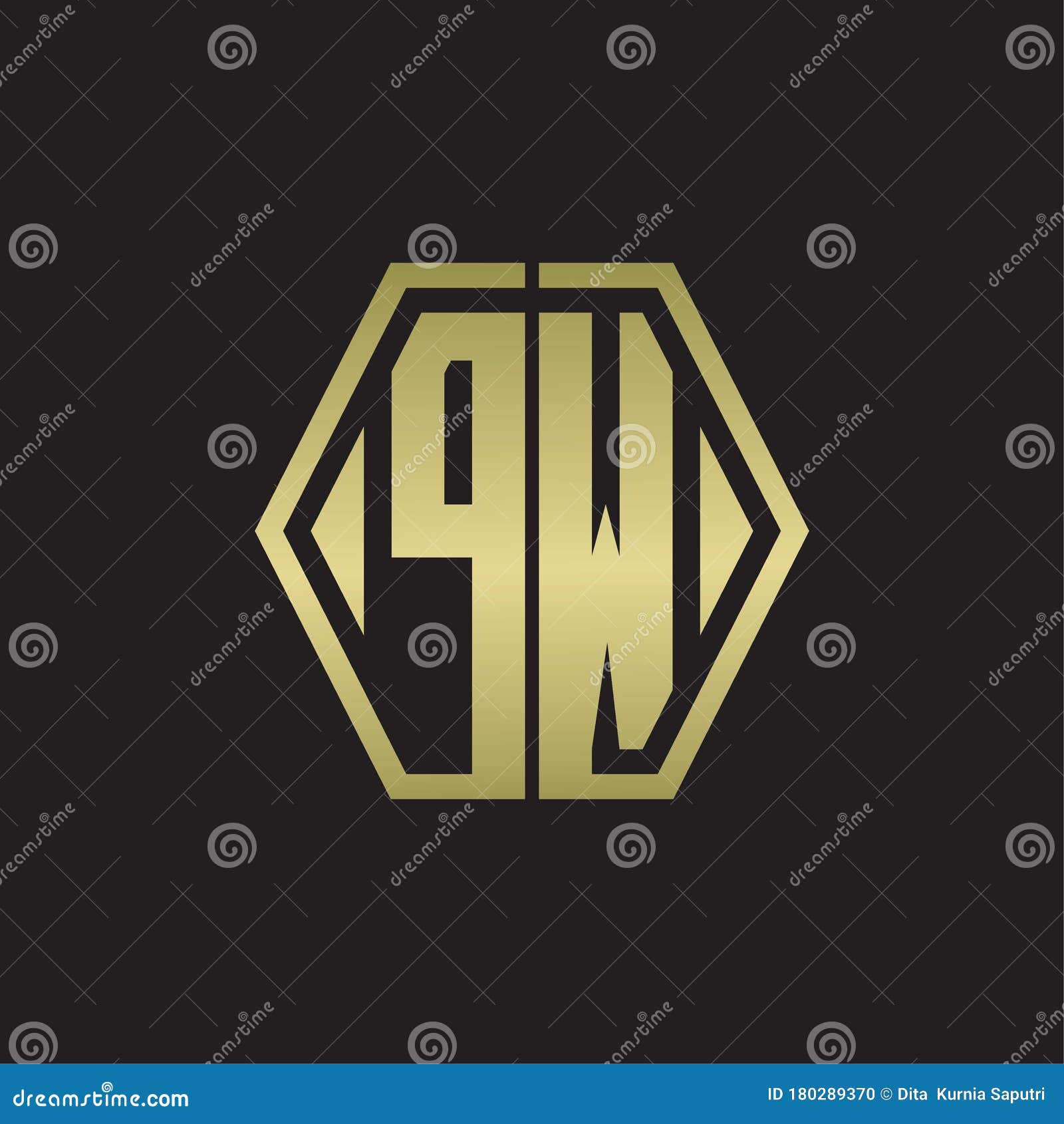 PW Logo Monogram with Hexagon Line Rounded Design Template with Gold ...
