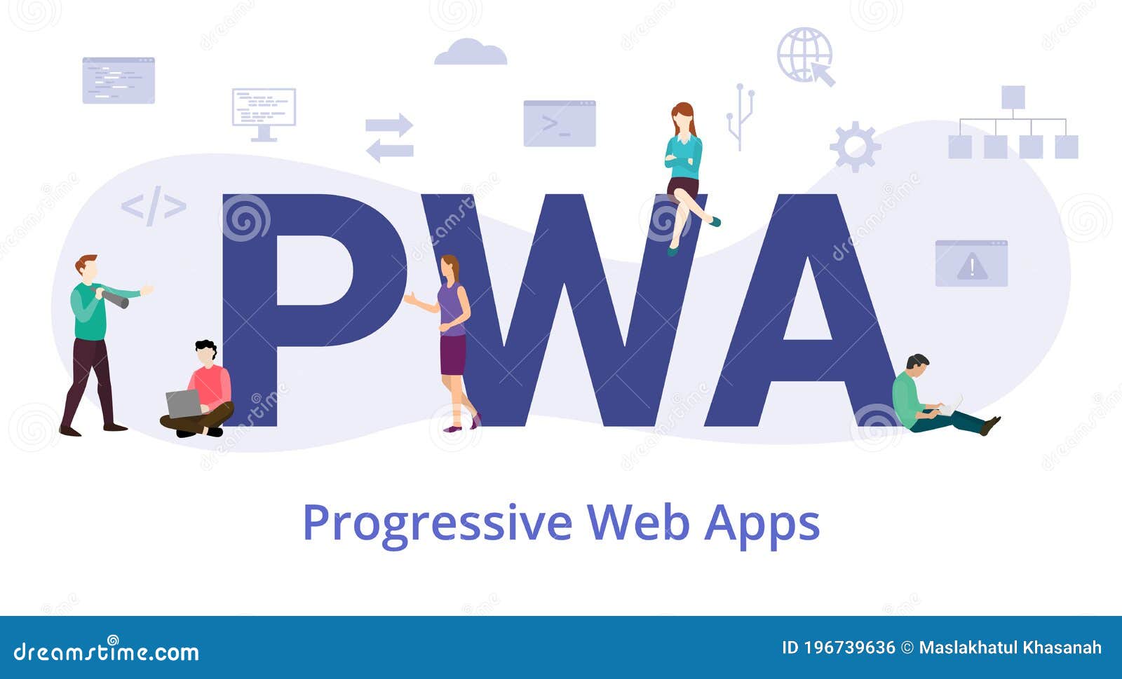 Pwa Progressive Web App Concept with Modern Big Text or Word and People ...