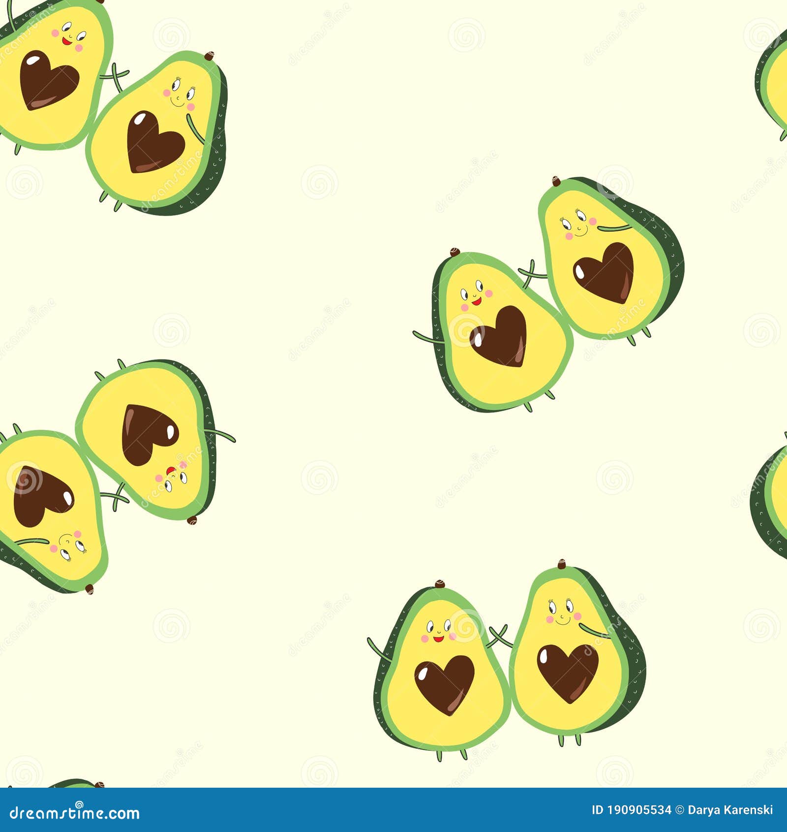 Seamless Repeat Pattern with Happy Avocado Friends Stock Vector ...