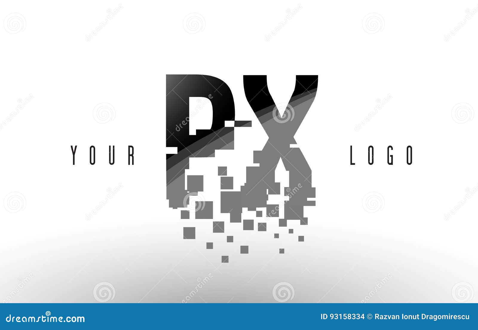 PX P X Pixel Letter Logo with Digital Shattered Black Squares Stock ...
