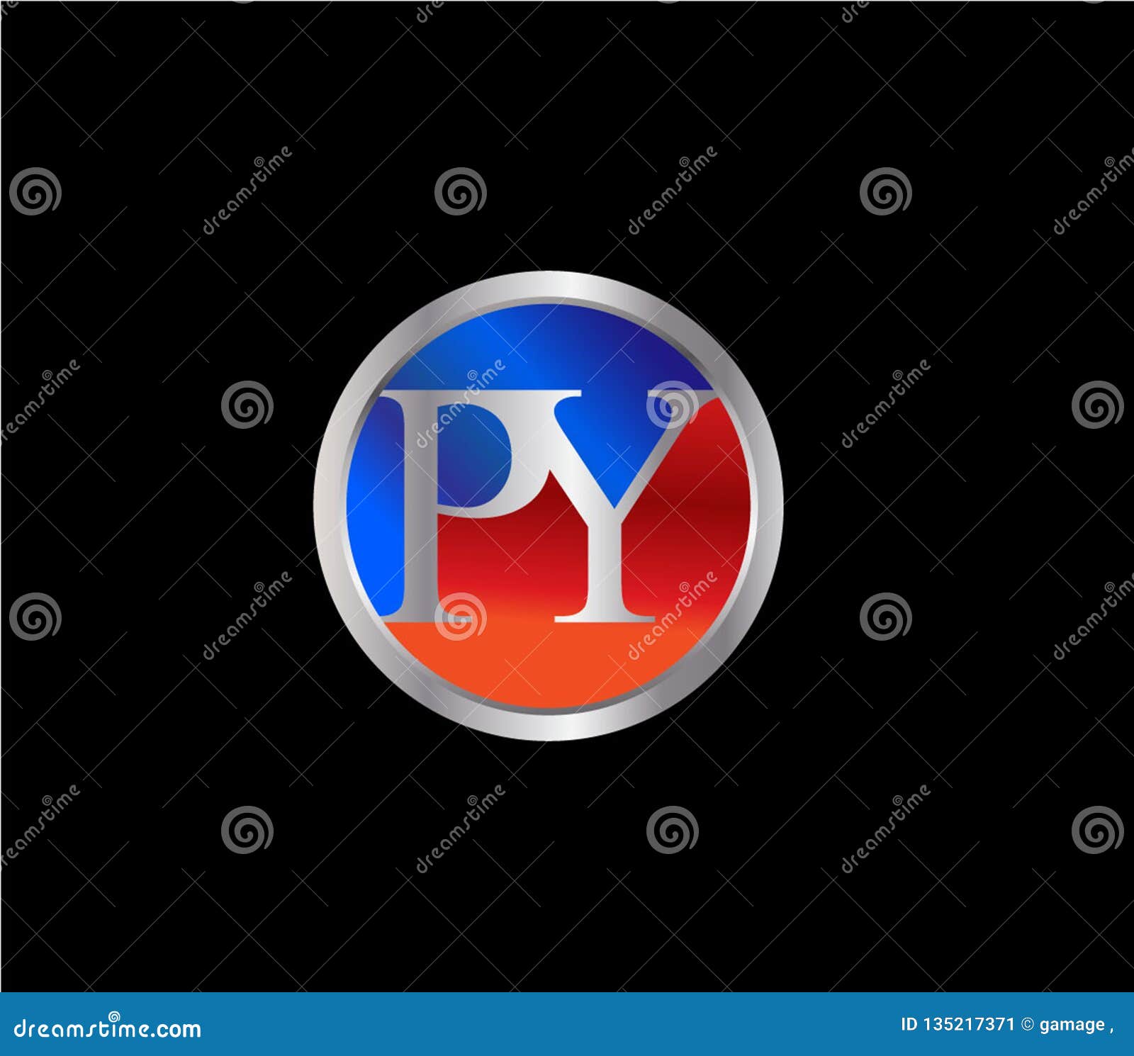 PY Initial Circle Shape Silver Red Blue Color Later Logo Design Stock ...