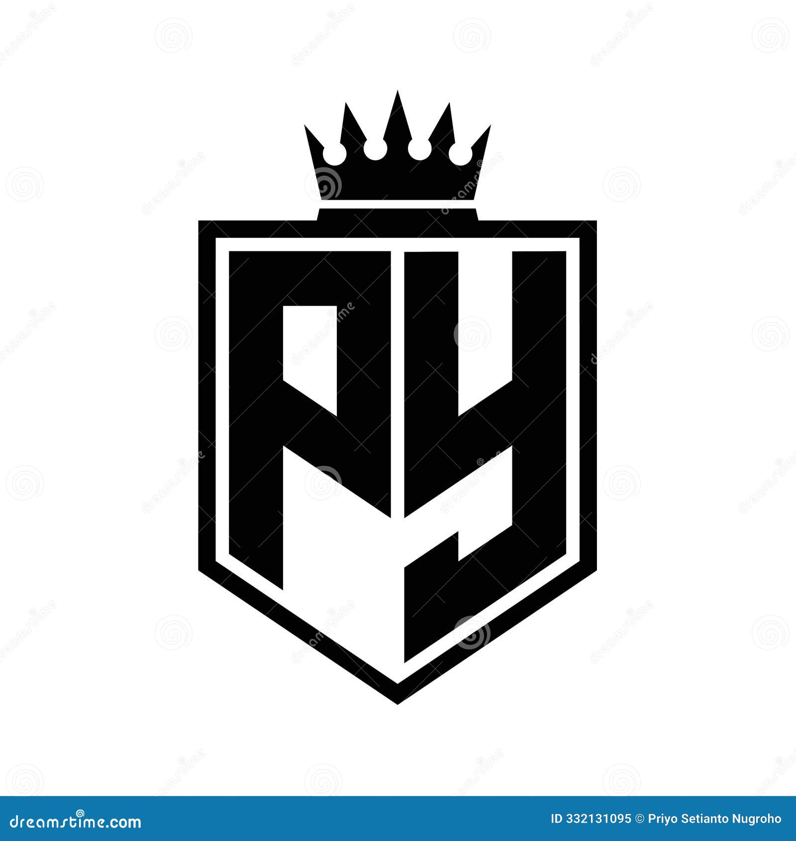 PY Logo Monogram Bold Shield Geometric Shape with Crown Outline Black ...