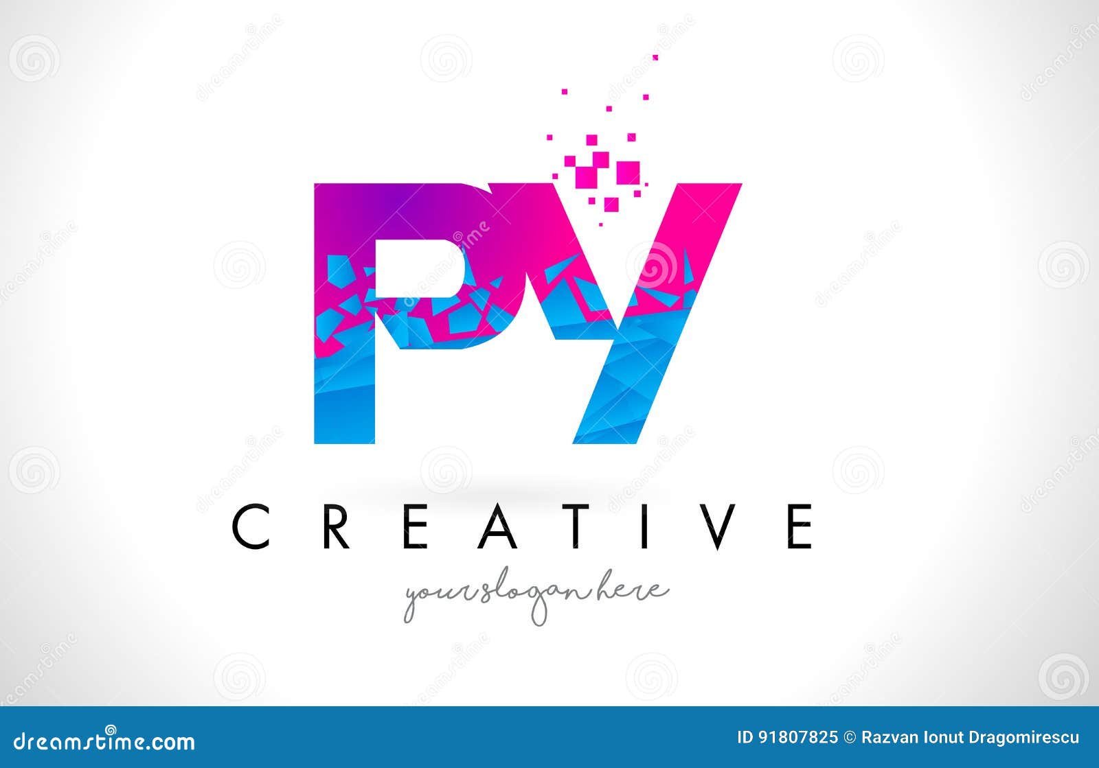 PY P Y Letter Logo with Shattered Broken Blue Pink Texture Design ...