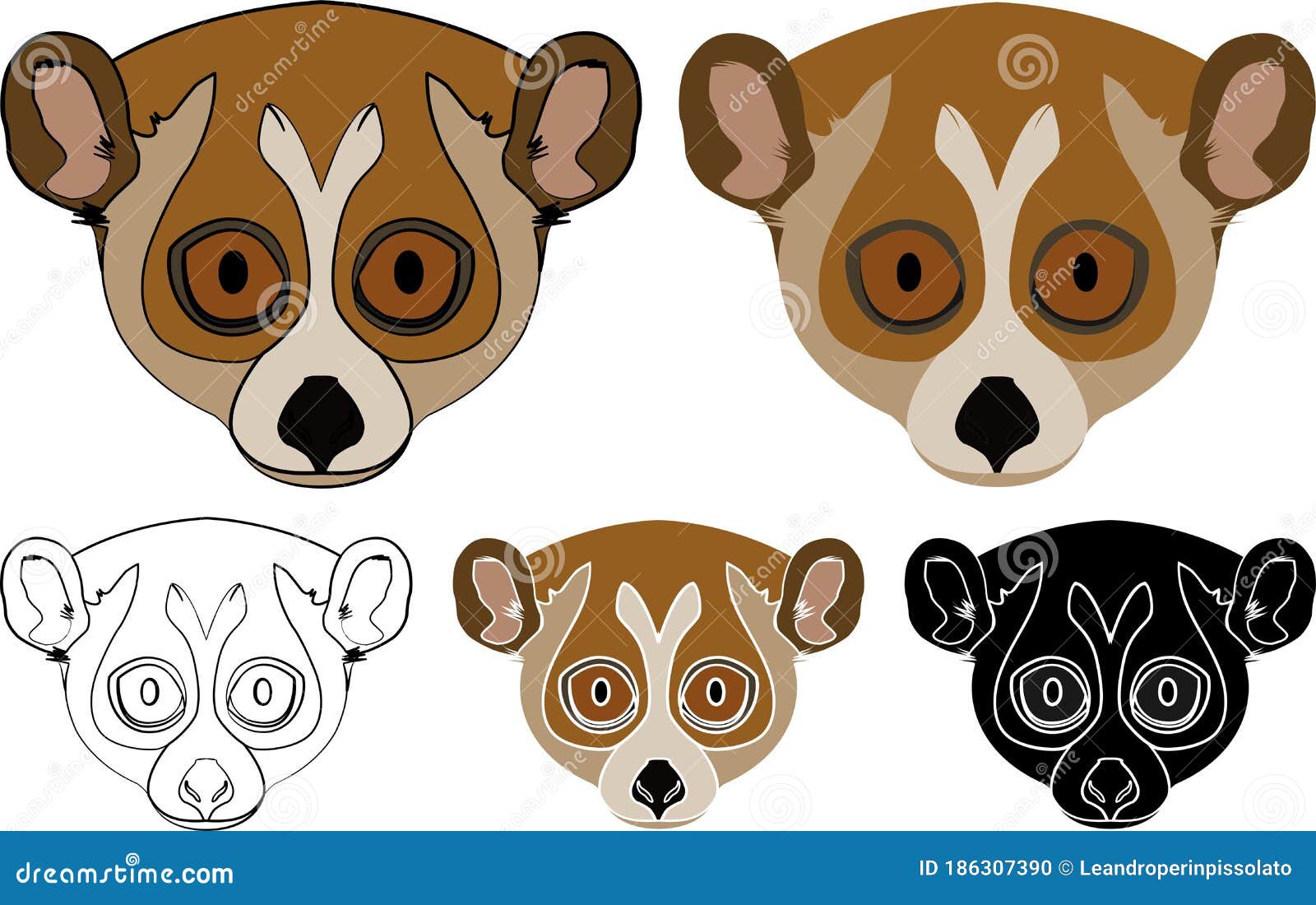 Pygmy Slow Loris Animal In Face View Vector Illustration ...