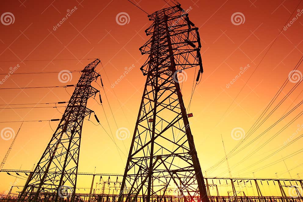 Pylon, Electrical Industrial Equipment Stock Image - Image of sunset ...